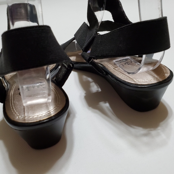 Impo | Shoes | Impo Stretch Black Sandals Patent Wedges | Poshmark